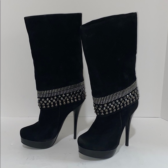 Nancy Li | Shoes | Nancy Li Rhinestone Black Suede Heel | Poshmark